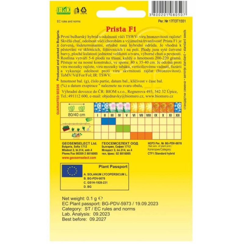 Rajče tyčkové (Bulharské) PRISTA F1